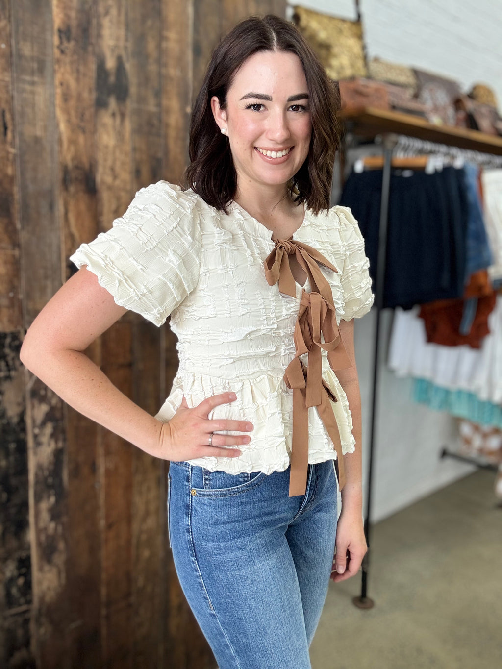 Sylvia Top - Tan Bows – Katie B