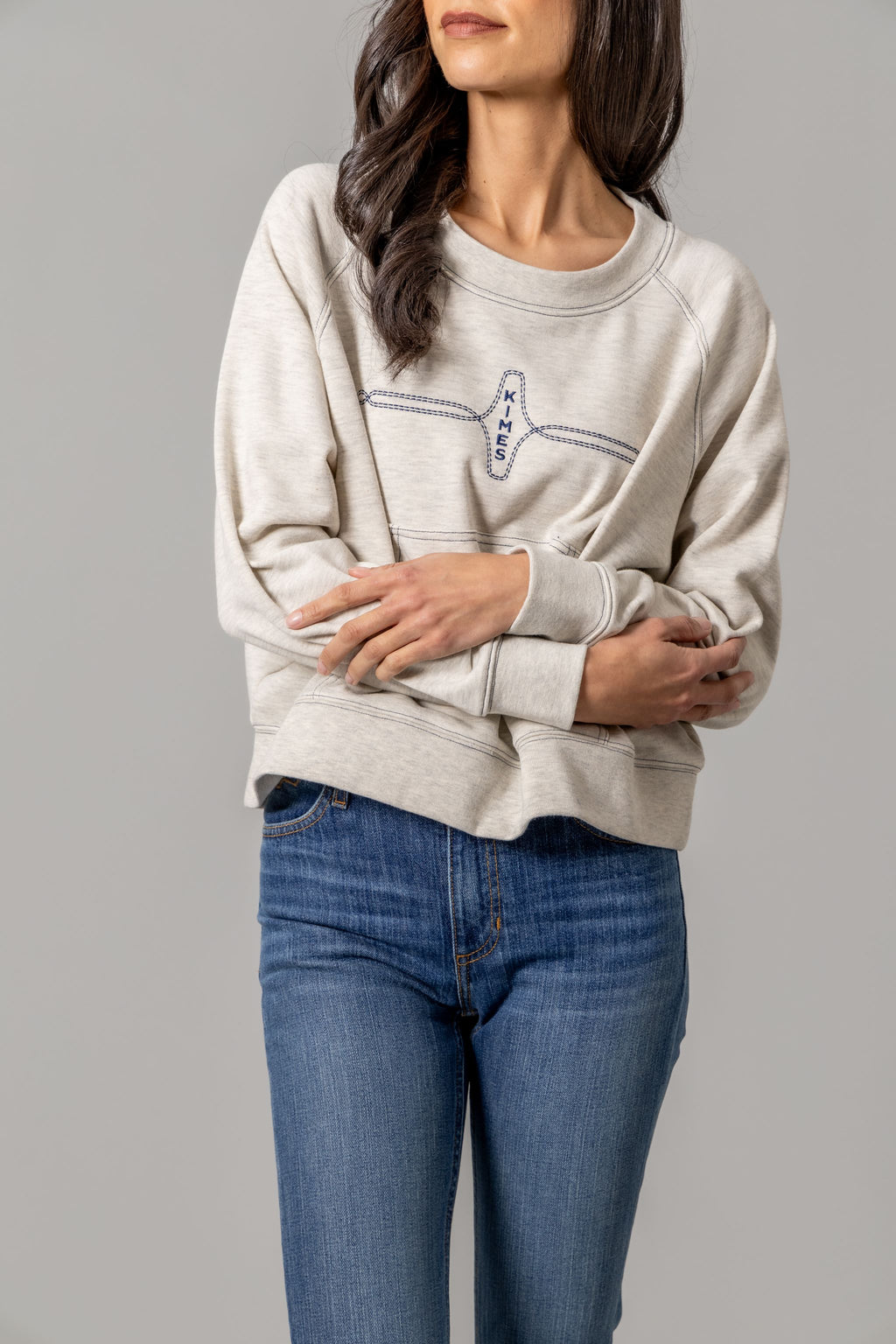 Kimes Ranch Pullover - Gracie Cropped Crewneck (Light Grey) – Katie B