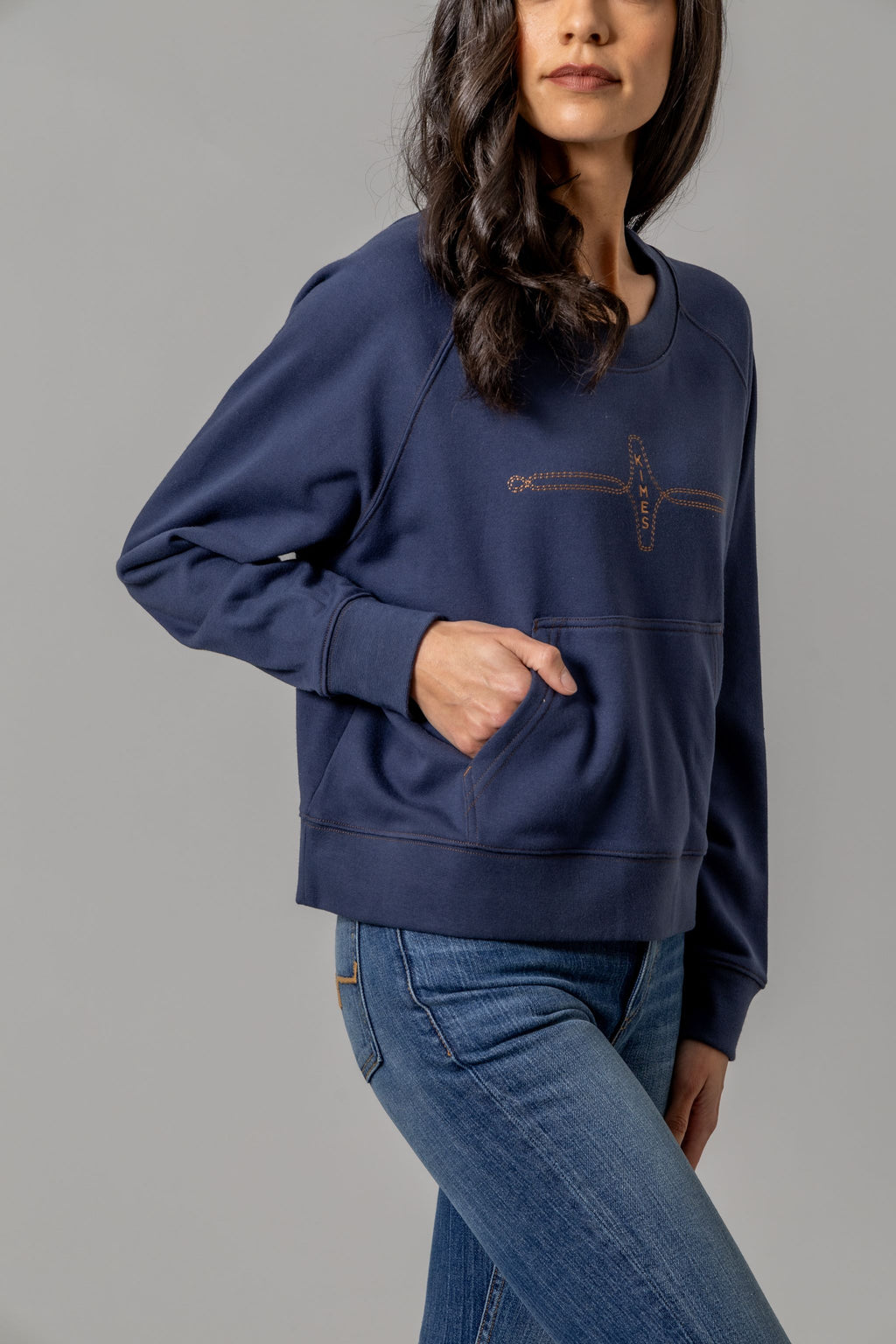 Kimes Ranch Pullover - Gracie Cropped Crewneck (Navy) – Katie B